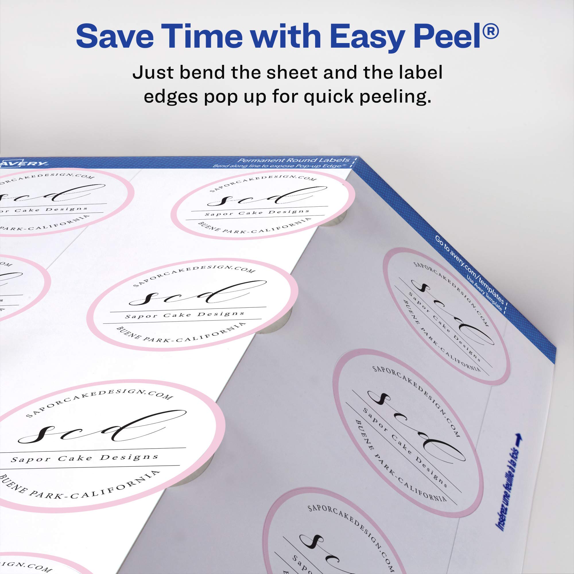 Avery 2" Round Labels for Laser & Inkjet Printers, 600 Glossy White Labels Total, 5 Packs (22807)