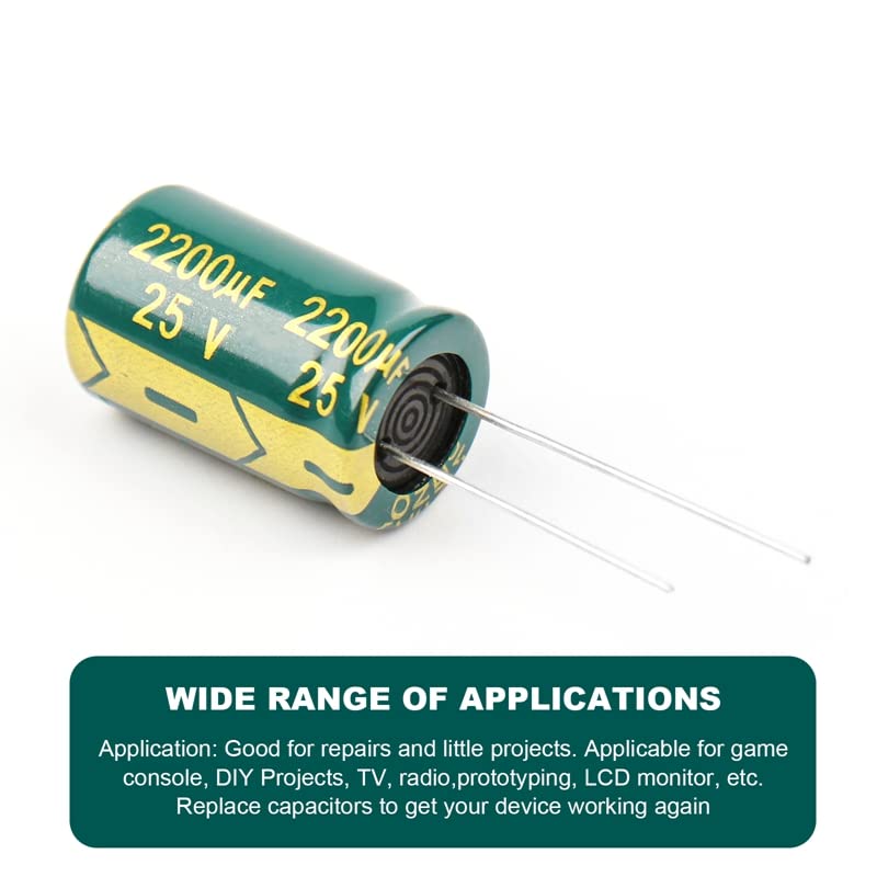 BEEYUIHF 2200UF MFD Capacitor 25V2200UF 13x21mm Aluminum Electrolytic Capacitors ±20% -40℃ to +105℃ (Pack of 5 Pcs)
