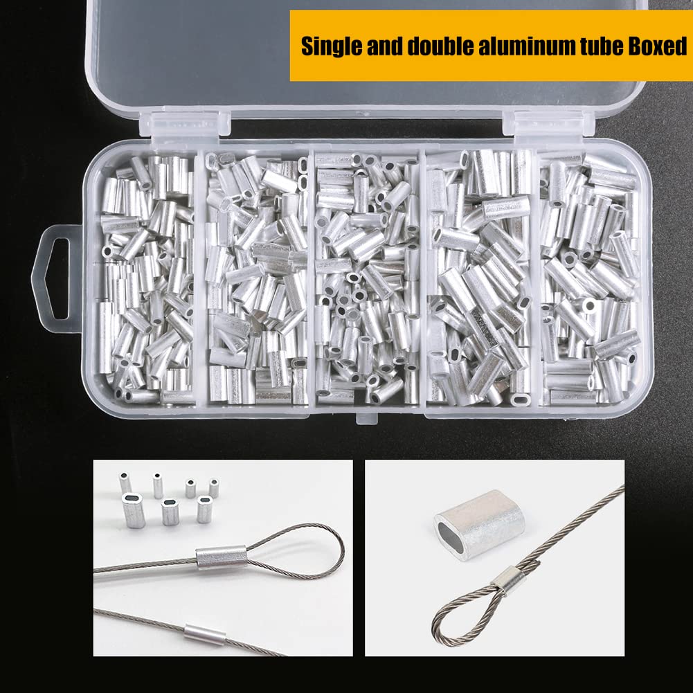 Awakingdemi 200/250pcs Aluminum Fishing Single Double Barrel Crimping Tube Wire Pipe Crimp Sleeves Tackle Connector Line Accessories Tools