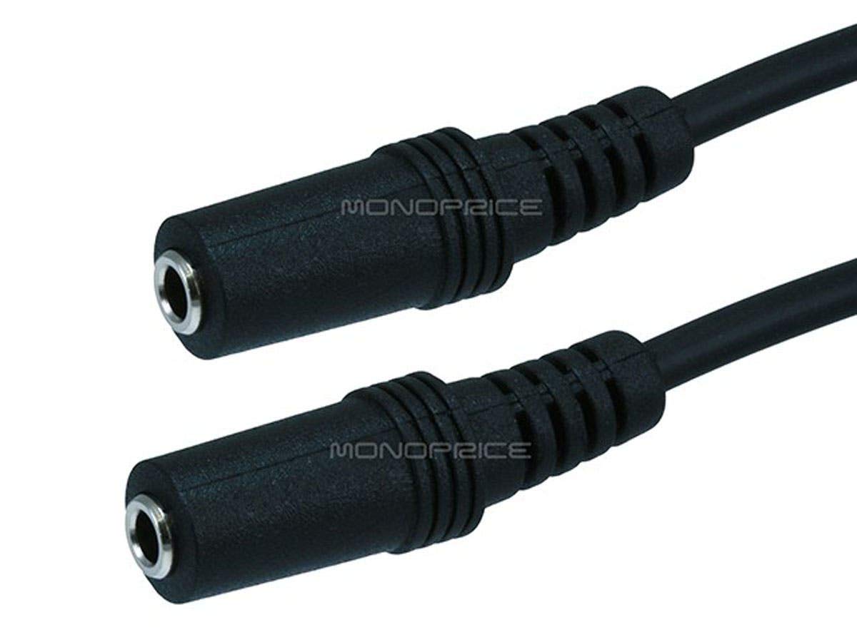 Monoprice 100667 6-Inch 3.5mm Stereo Plug/Two 3.5mm Stereo Jack Cable Black