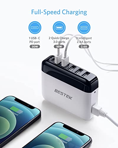 BESTEK Multi Ports USB Car Charger, Fast Charge 86W 9A Quick Charge 3.0 & USB-C PD Car Charger Adapter with Smart Identification for Cell Phones, Tablets and Other USB Devices