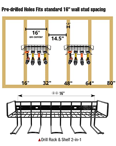 UNITEDPOWER Wall Mounted Power Tool Organizer Holder, Heavy Duty Utility Storage Rack for Battery Powered Hand Tools, Cordless Drill Rack and Tool Shelf w/Compact Design, Perfect for Father's Day