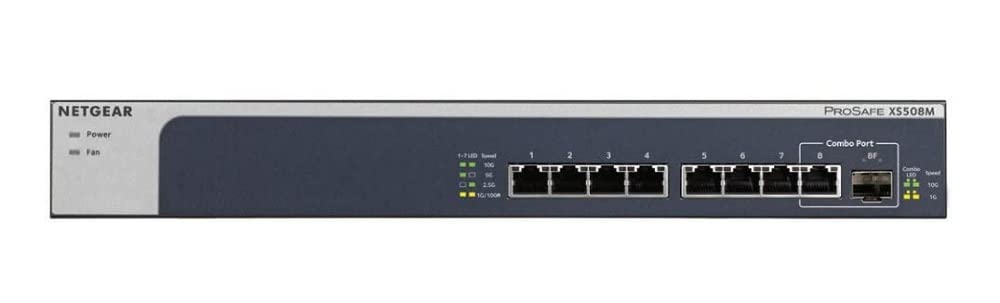 NETGEAR 8-Port 10G Multi-Gigabit Ethernet Unmanaged Switch (XS508M) - with 1 x 10G SFP+, Desktop/Rackmount, and ProSAFE Lifetime Protection, Black, Grey