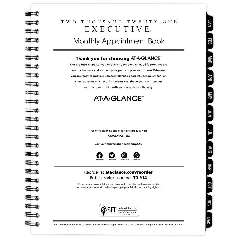 AT-A-GLANCE 2021 Monthly Planner Refill for 70-020 by AT-A-GLANCE, 6-1/2" x 8-3/4", Executive (709141021)