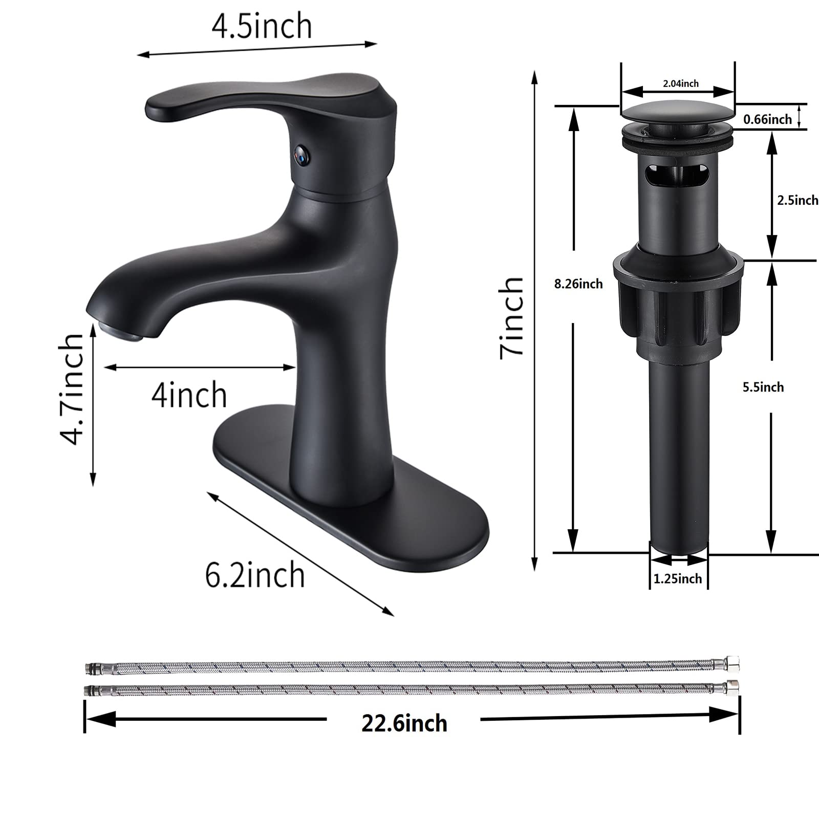 Black Bathroom Faucet Single Hole Bathroom Sink Faucet Matte Black Bathroom Faucet Single Handle Wash Basin Faucet Modern RV Faucet with pop-up Drain Suitable for 1 Hole or 3 Hole (Black, Short)