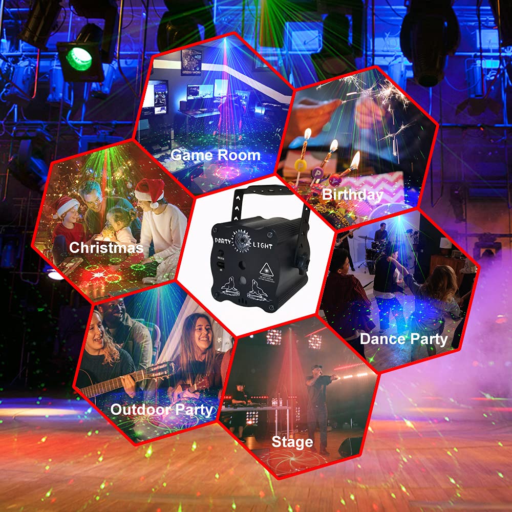 Laser Lights for Party - Laser Light Show Projector for Christmas Halloween, Disco Ball DJ Lights, Sound Activated Strobe Light Background Party Light Decor Glow Party Supplies