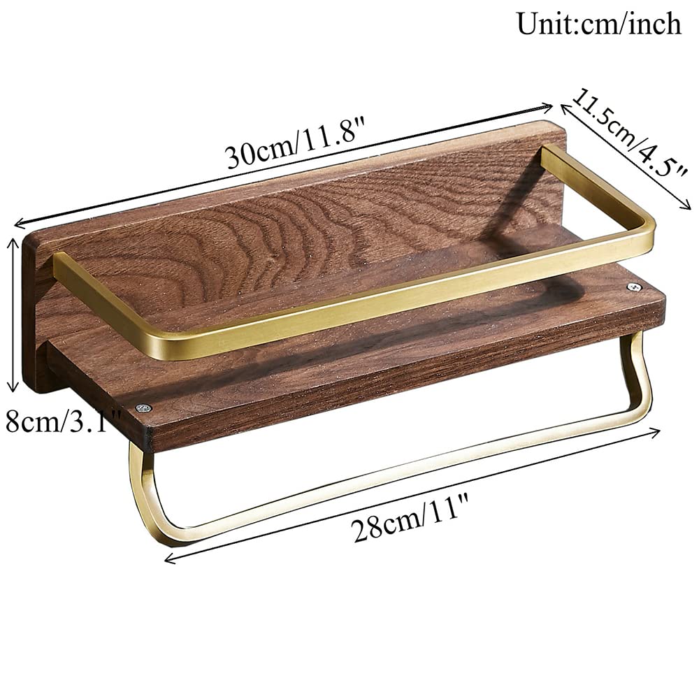 NEWRAIN Shower Rack, Wood Shower Shelves with Towel Holders for Kitchen Toilet Bathroom Shelves Shower Storage Organizer Wall Mounted