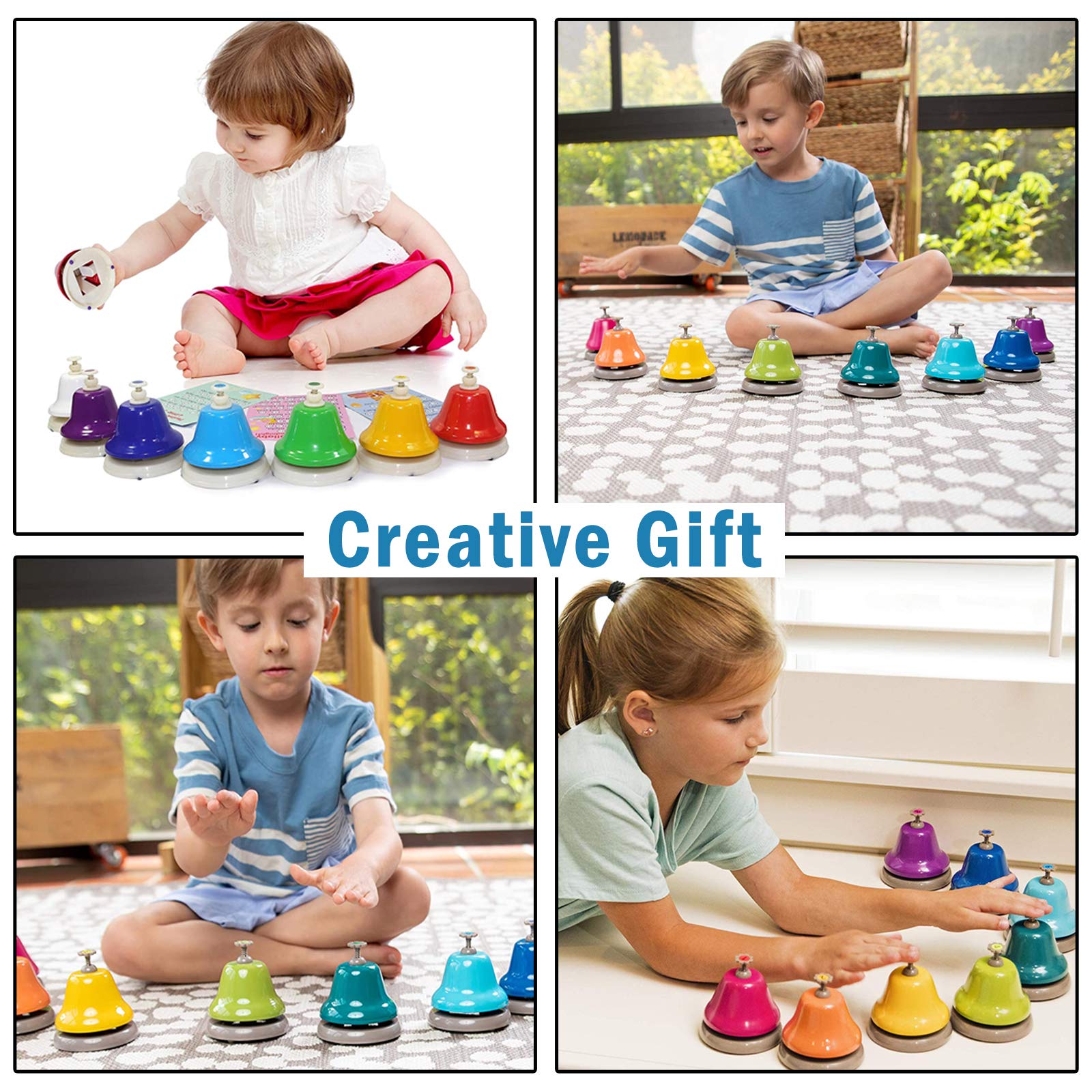 SHINLEYPACK Desk Bells Hand Bells for Kids,8 Notes Diatonic Colorful Metal Music Bells Percussion Instrument Musical Teaching Chromatic Birthday Gift for Children