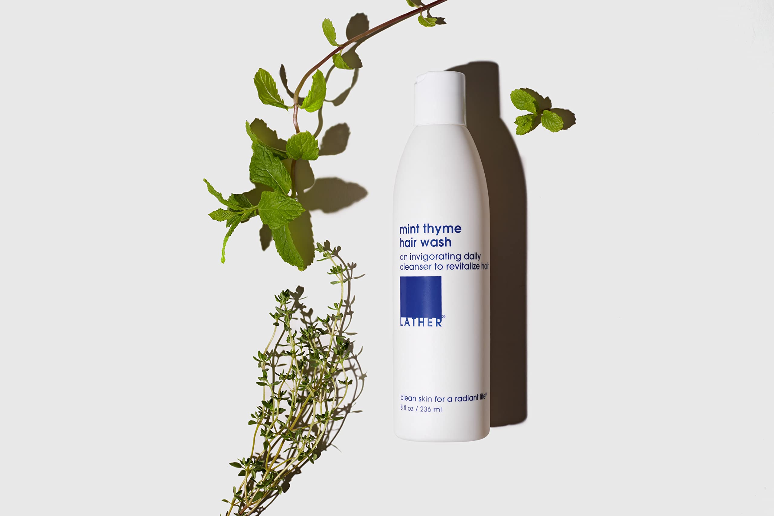 LATHER Mint Thyme Shampoo Hair Wash - Invigorating Sulfate-Free Gentle Shampoo - Natural Shampoo With Peppermint Oil, Green Tea, Mint & Thyme - 8 Oz Bottle