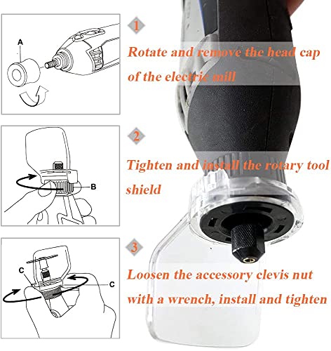 Bestgle 4 pcs Rotary Tool Shield Attachment, Safety Protective Cover Transparent Cover Shield Kit Accessories Wood Metal Cutting Sanding Polishing for Rotary Grinder