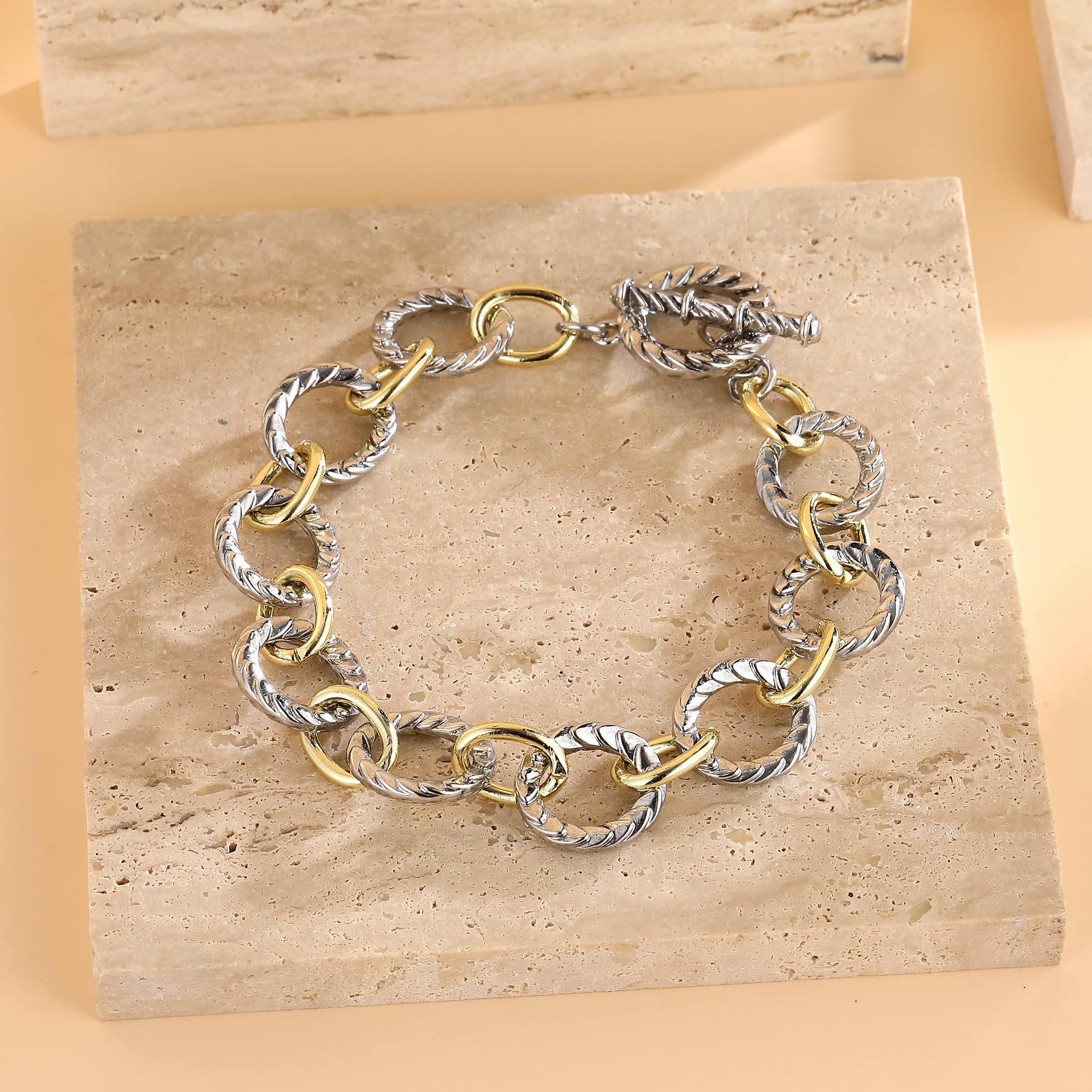 Aprilery Wire Cable Bracelet for Women Circle Bangle Rolo Chain Link Bracelets Designer Inspire Silver and Gold Bracelets Gifts for Her