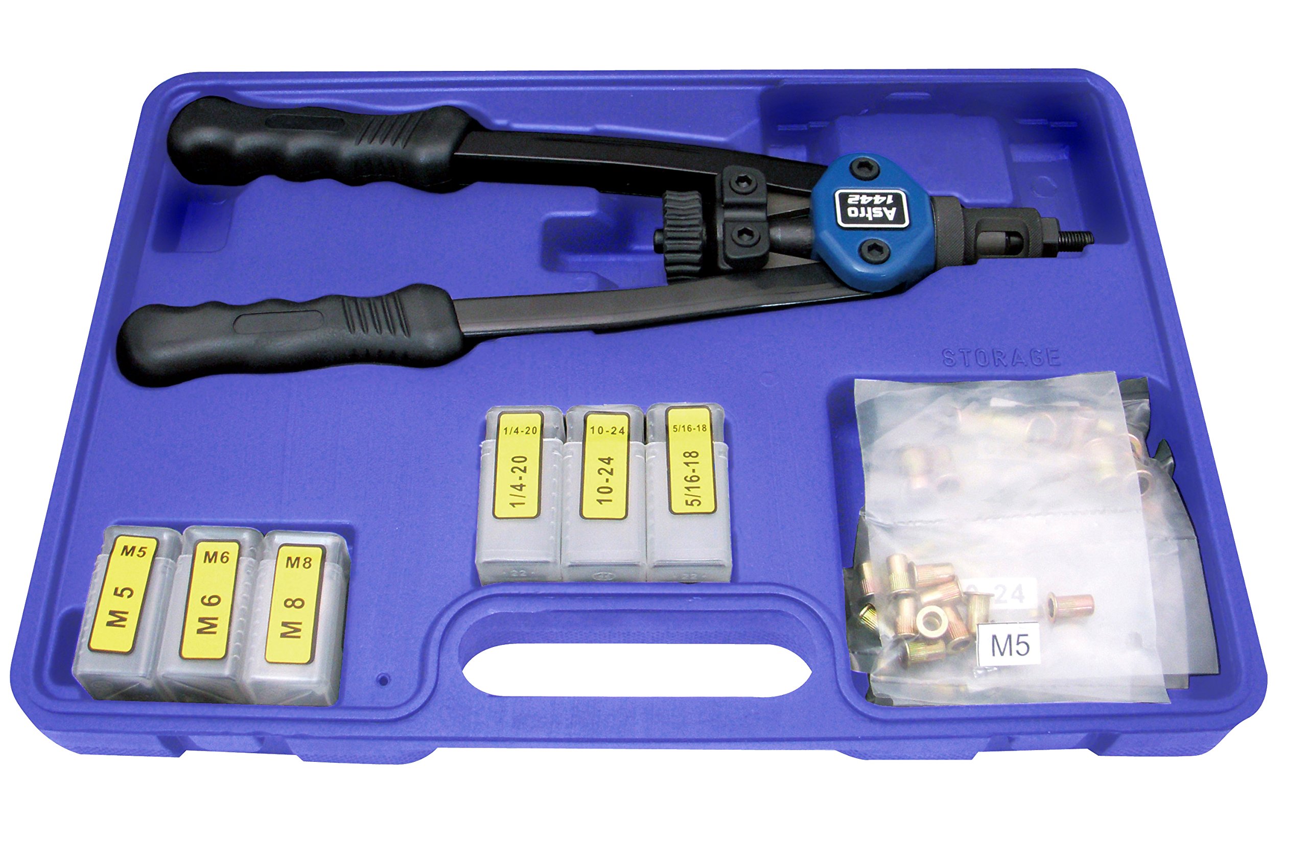 Astro Pneumatic Tool 1442 13" Hand Rivet Nut Setter Kit - Metric & SAE W/ 60pc Rivnuts