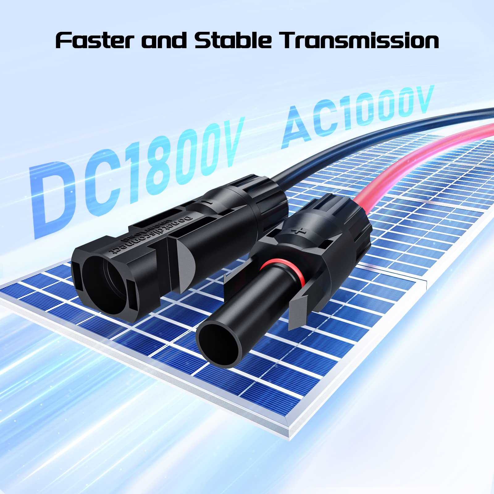 Bateria Power 20FT 10AWG(6mm²) Solar Panel Extension Cable, with Female and Male Connectors and Extra Free Spanners, Solar Panel Adaptor Kit Tool(20FT Red + 20FT Black)