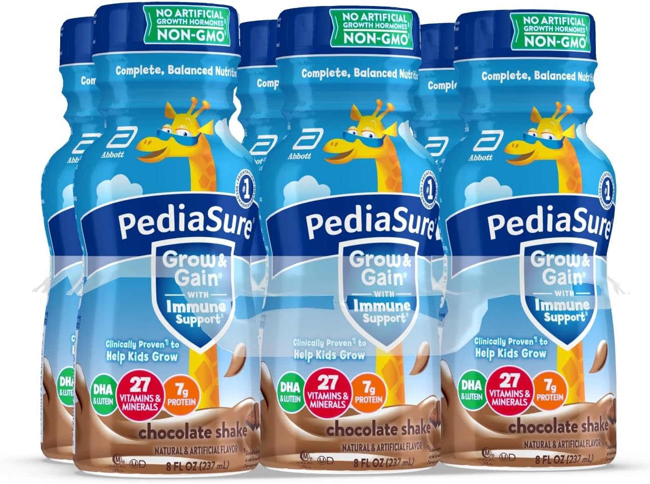 PediaSure Grow & Gain With Immune Support, Kids Protein Shake, Chocolate, 8-fl-oz Bottle, 6 Shakes