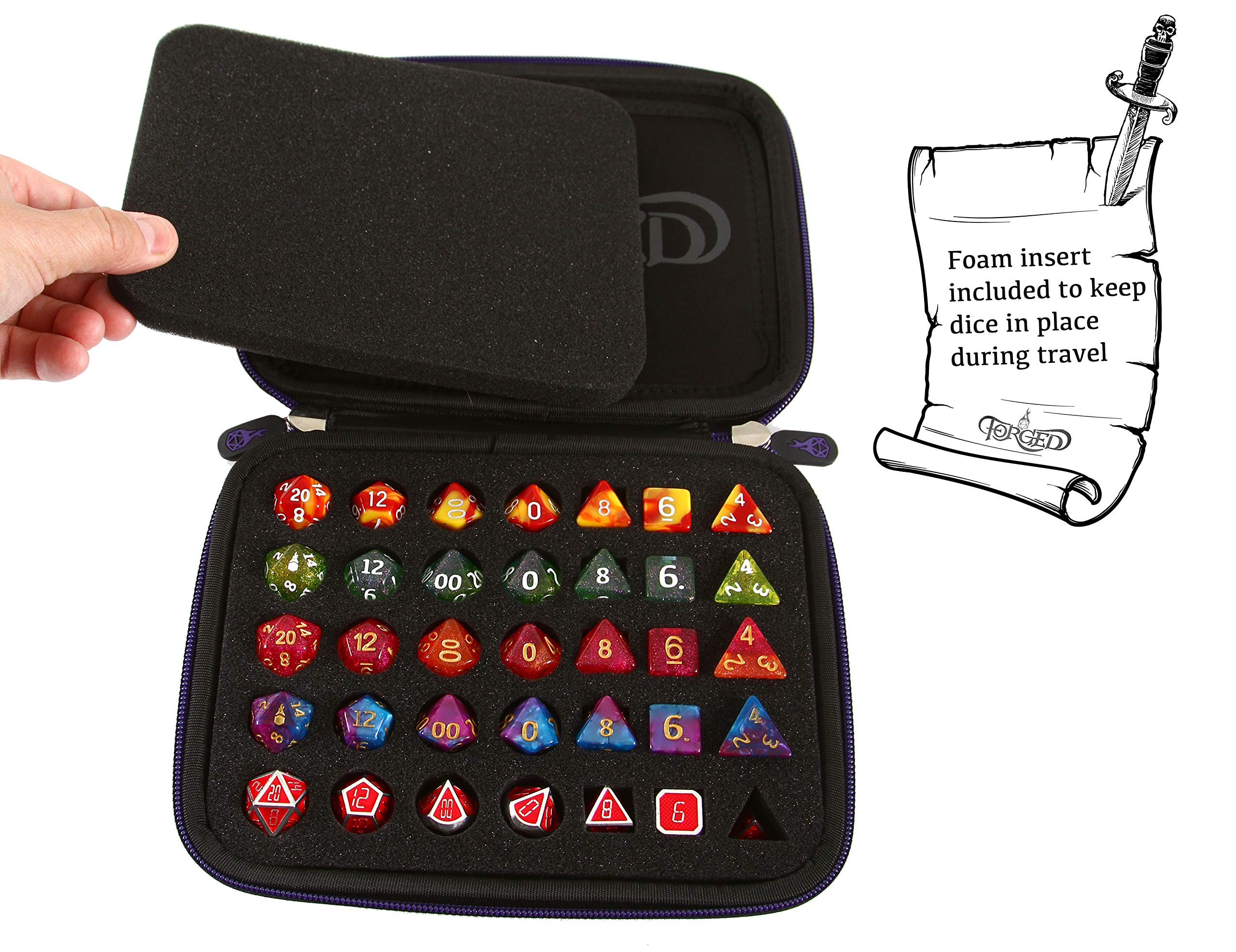 Forged Dice Co. Dice Storage Case with Foam Insert - Storage Box Holds 35 Individual Metal or Plastic Polyhedral Dice or 5 Sets of Dice - Display Case Works with DND and Dungeons & Dragons Game Dice