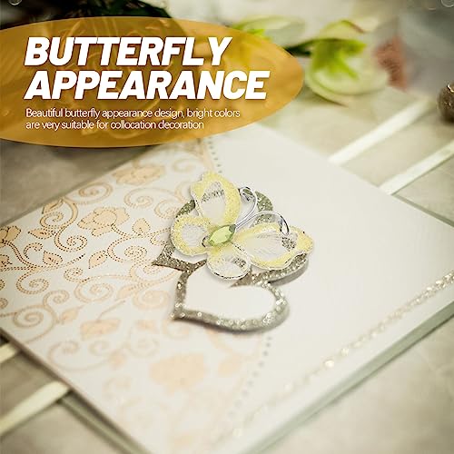 Mesh Glitter Butterfly 50Pcs Sheer Mesh Glitter Butterflies, Mesh Wire Glitter Butterfly with Gem DIY Butterfly Craft for Home Wedding Party Wall Decorations (Yellow)