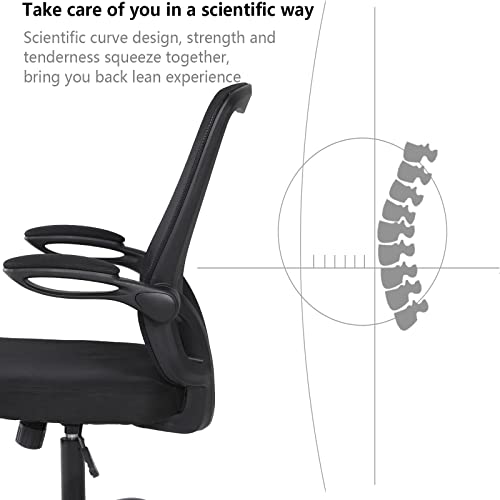 Mesh Office Chair Ergonomic Office Chair with Arm flip up and Back Support Office Chair, Adjustable Height Executive Office Chair for Computer Desk Home Office Chair Black