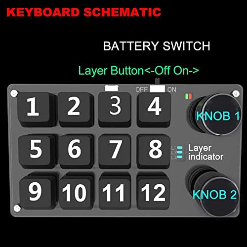 BAILIY Wireless Bluetooth 12 Keys Double Knob Mini Mechanical Keyboard Custom Macro Keyboard Programming Gaming Keyboard DIY Shortcuts