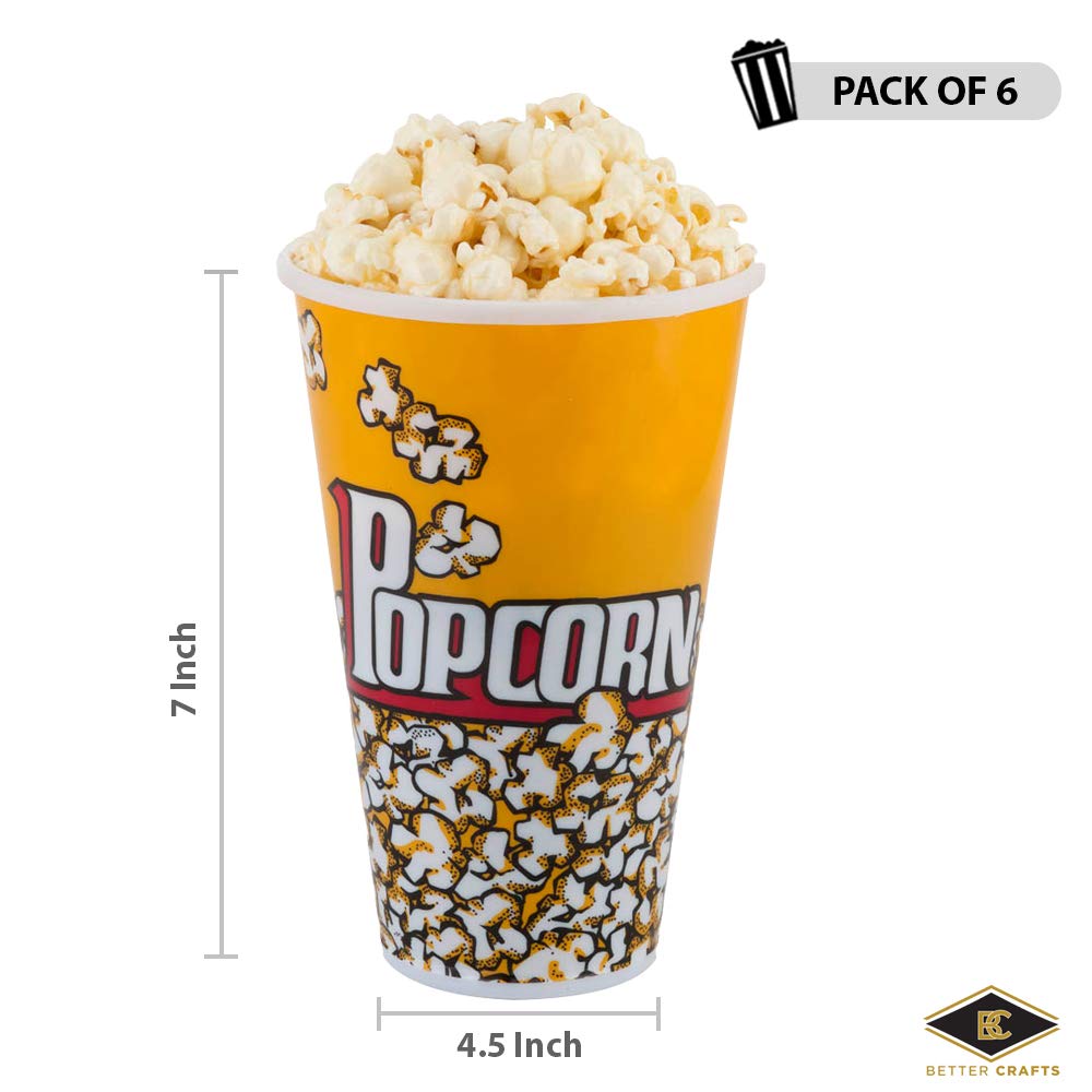 Better crafts Set of 6 Yellow popcorn bowl tubs. 7 x 4.5 inches. Perfect for having a movie night at home, parties, and more!