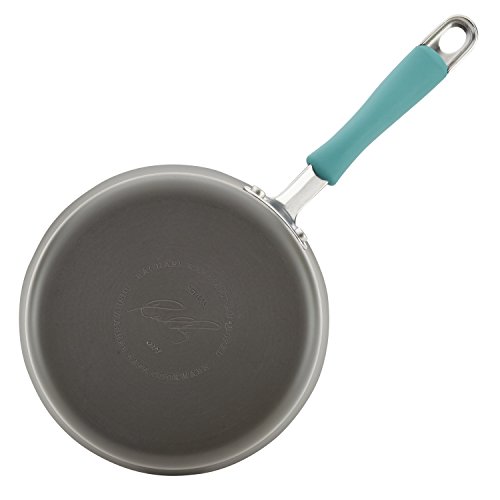 Rachael Ray Cucina Hard Anodized Nonstick Sauce Pan/Saucepan with Lid, 3 Quart, Blue