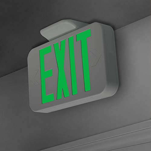 LFI Lights | Green Exit Sign | All LED | White Thermoplastic Housing | Hardwired with Battery Backup | Optional Double Face and Knock Out Arrows Included | UL Listed | (1 Pack) | LEDJR-G