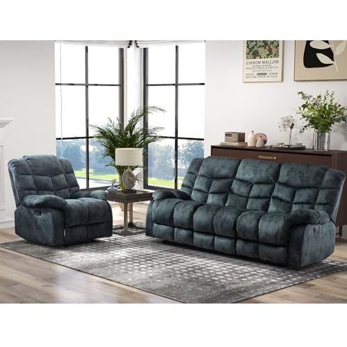 CANMOV Manual Reclining Sofa, 3 Seat Recliner Sofa with Armrest and Overstuffed Backrest, Couch Set for Living Room, Bedroom, Office, Grey