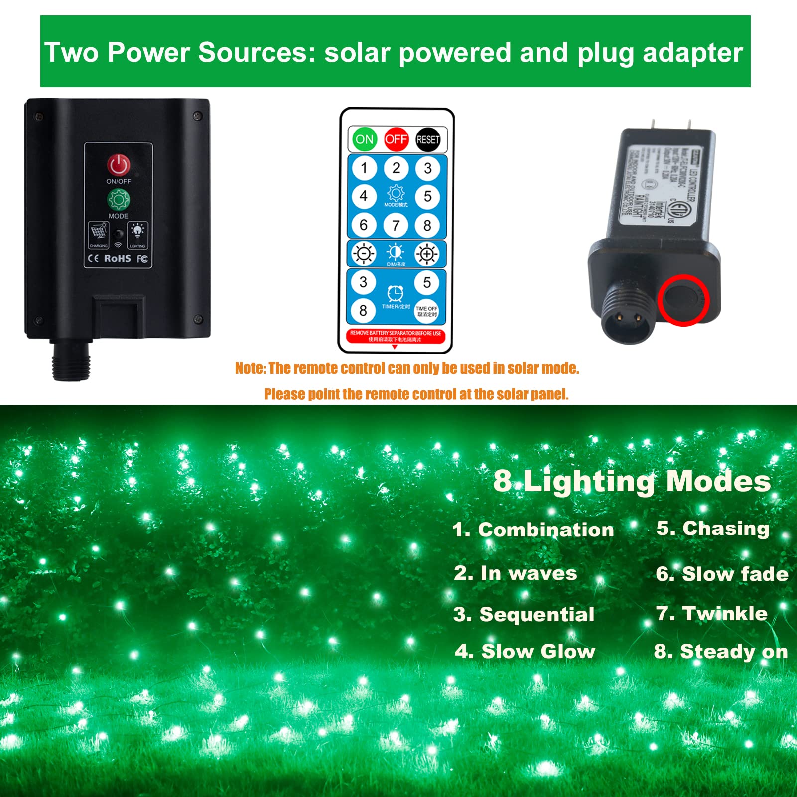 OYCBUZO 300 LED Green Net Lights Outdoor Decor, 14.8ft x 5ft Green Mesh Lights String Lights, 8 Modes Fairy Lights Waterproof for Bushes Yard Garden Wedding Holiday Party