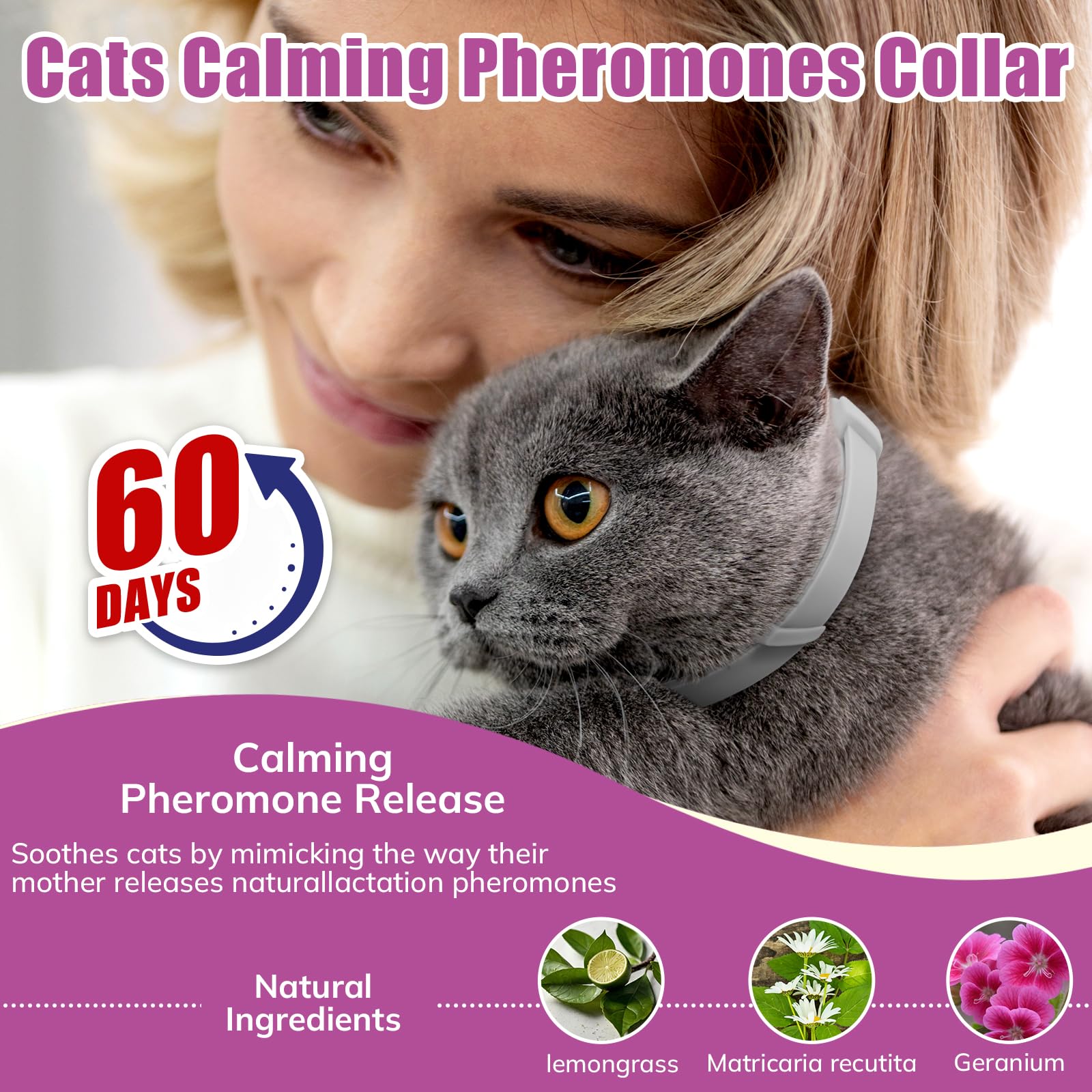 Calming Collar for Cats, Cat Calming Collar, Calming Pheromone Collar for Cats, Cat Pheromone Collar, Cat Calming Collar for Anxiety Relieve Up to 60 Days, 4 Pack(Grey)