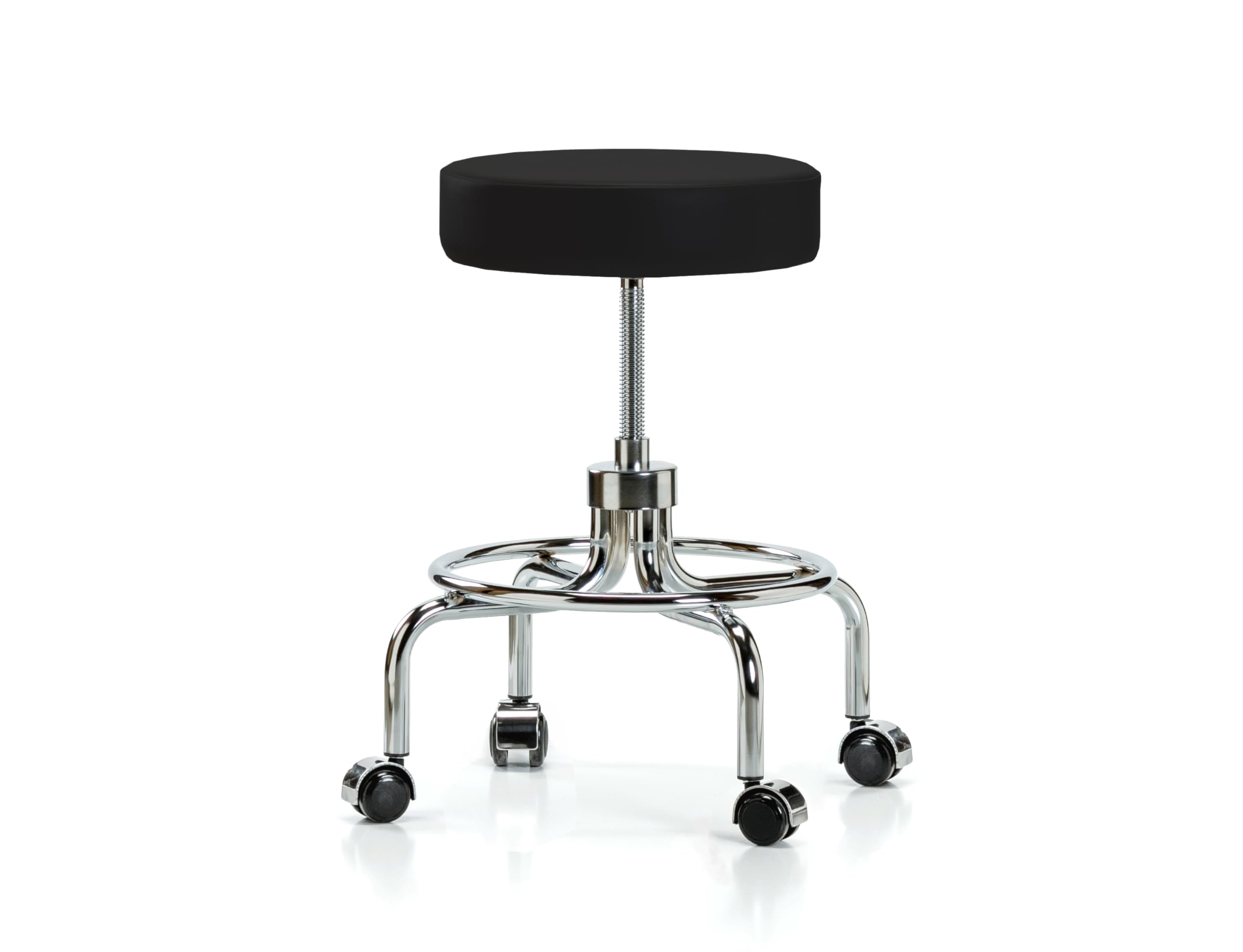 Perch Retro Rolling Exam Stool with Wheels for Carpet or Linoleum, Black Vinyl