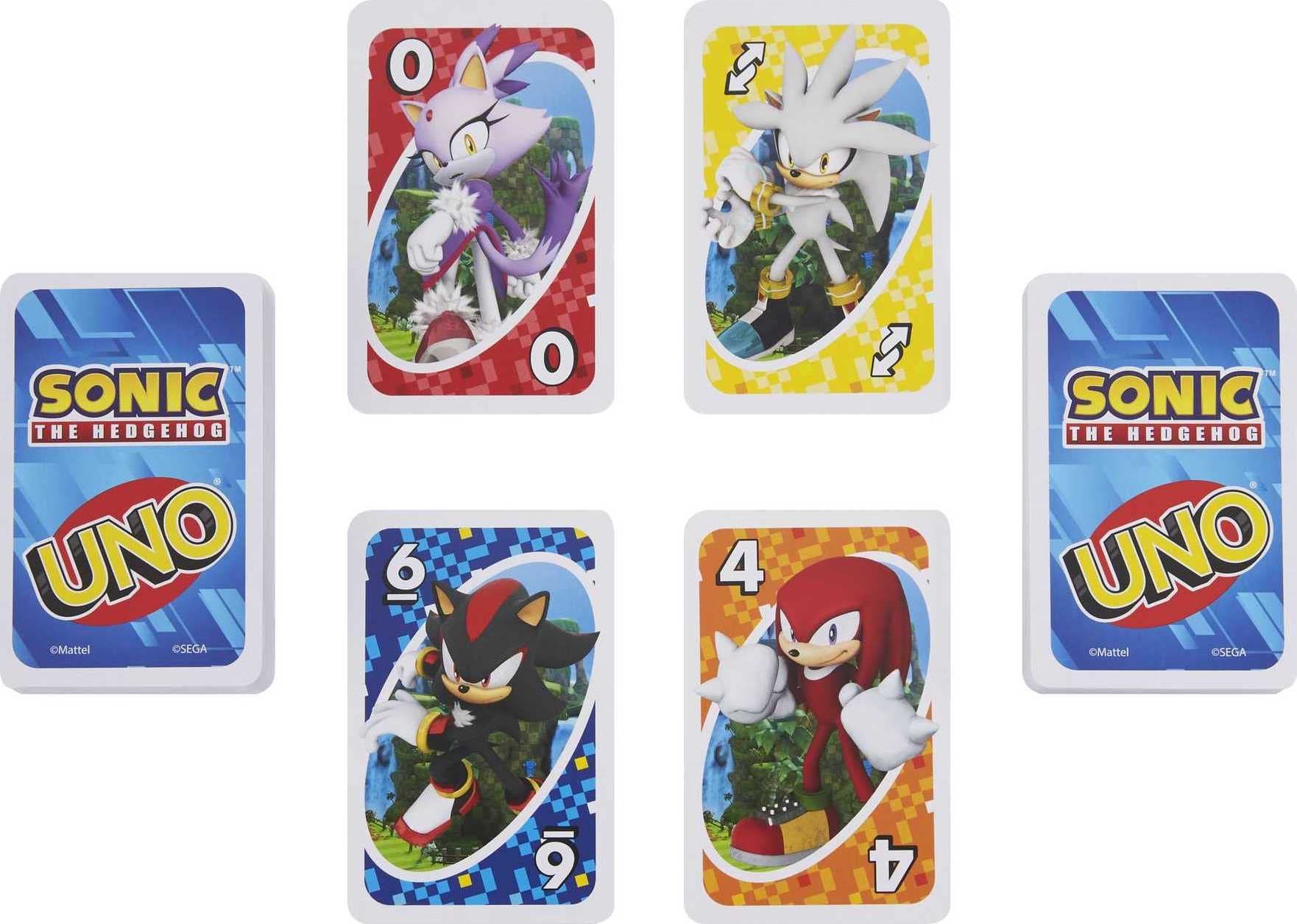 Mattel Games UNO Sonic The Hedgehog Card Game for Kids & Family, Themed Deck & Special Rule, 2-10 Players