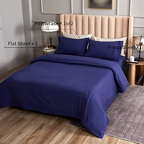 DERBELL Bed Sheet Set - Brushed Microfiber Bedding - Bedding Sheets & Pillowcases - Deep Pockets - Easy Fit - Breathable & Cooling Sheets - 4 Piece King Blue Set