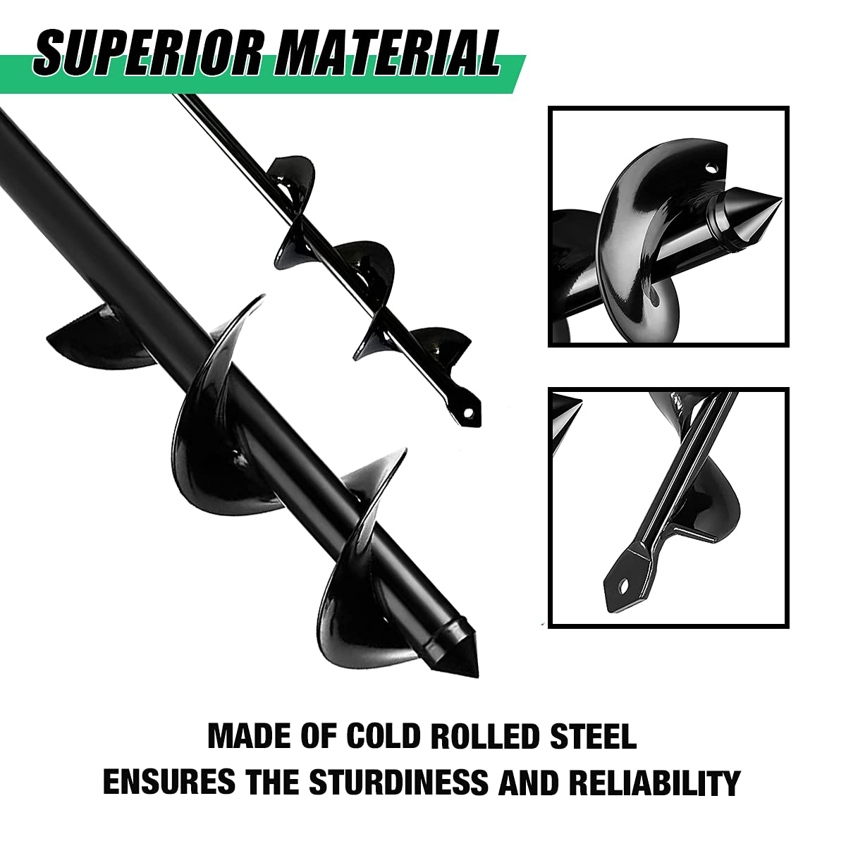 Auger Drill Bit Set(2 PCS 3.2"D x12"L&1.6"D x9"L) Garden Spiral Drill Bit Auger Post Hole Digger for Planting Bulb Flower, Tulips, Iris, Post Umbrella Hole Digger for 3/8” Hex Drive Drill Bulb Planter, Digging Weeds Roots