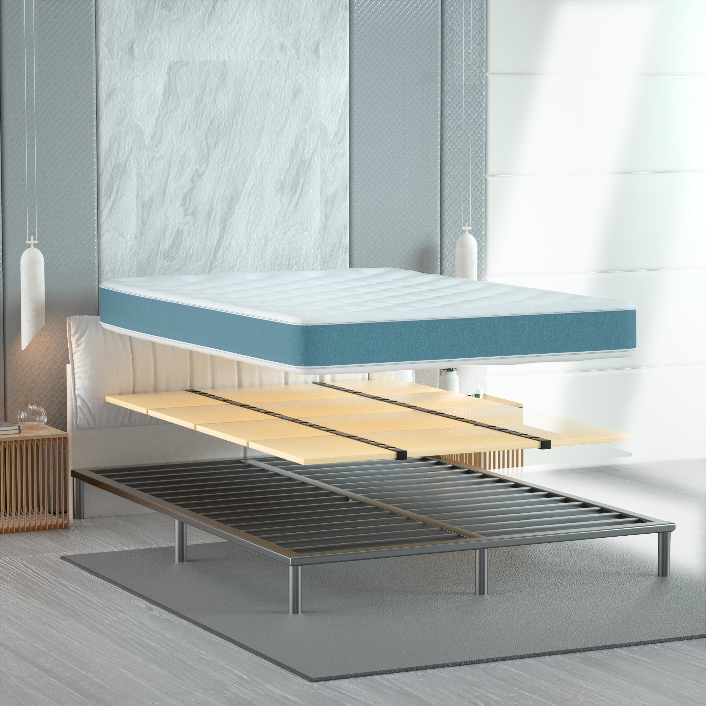 Yarfyk Folding Box Spring, Bed Plate,Queen Bed Board Under Mattress Support,Bed Plate Support Plate, Bed Plate Under, Twin 60"x 30" 
