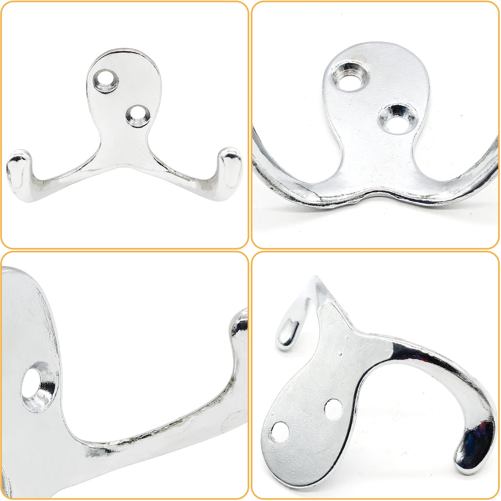 suiwotin 10pcs Coat Hooks, Heavy Duty Wall Hook, Double Prong Robe Hook Wall Mount Hanging Hooks for Closet Clothes, Coat, Bag, Scarf, Towel, Hat, Cap, Key (Chrome)