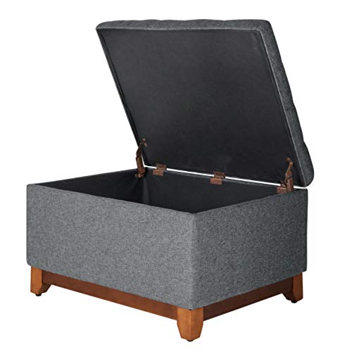 Homepop Home Decor | Upholstered Chunky Tufted Square Storage Ottoman| Hinged Lid Ottoman with Storage for Living Room & Bedroom, Gray