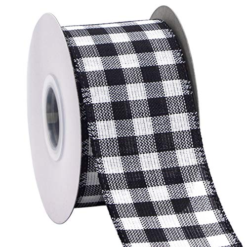 Ribbli Black and White Wired Ribbon, Buffalo Plaid Ribbon 2-1/2 Inch x Continuous 10 Yard,Burlap Ribbon for Big Bow,Wreath,Tree Decoration,Outdoor Decoration