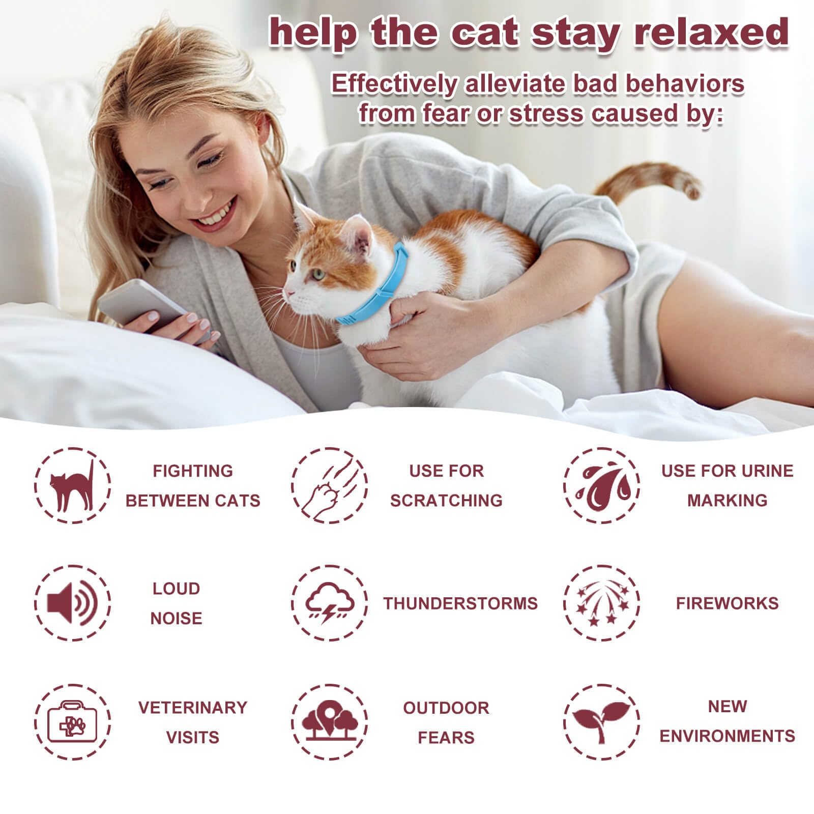Calming Collar For Cats 4 Pack, Reduce Anxiety Stress Relief Travel Supplies, Kitten Pheromone Calming Diffuser Efficient Tranquilizer Product Breakaway, Pee Deterrent Stop Meowing, Sedative Adaptil