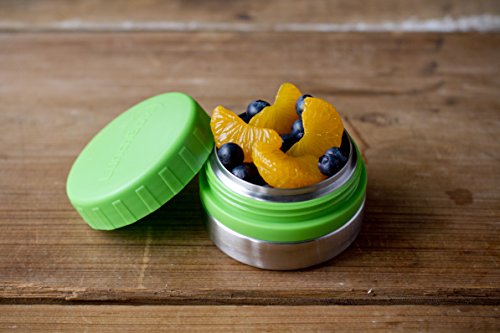 LunchBots Rounds Leak Proof 4 oz. Stainless Snack Container Jar, Set of 2, Green Lids