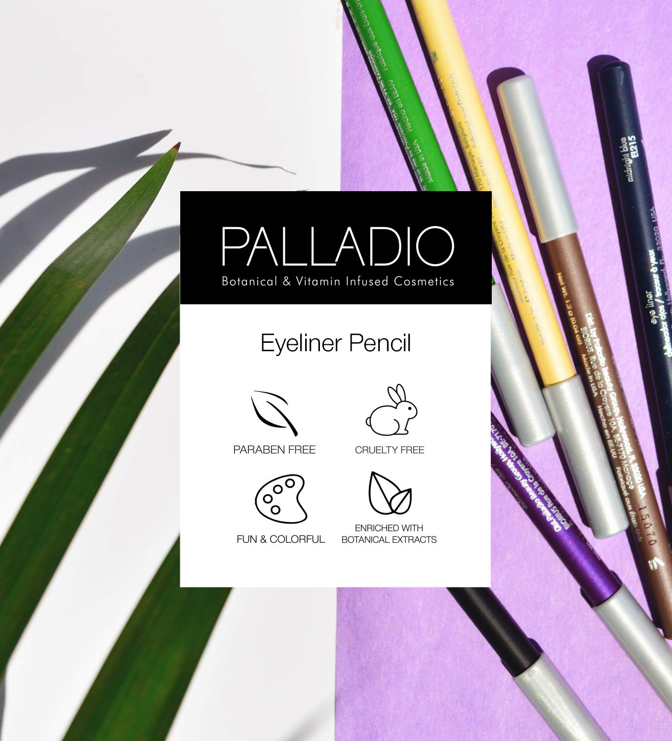 Palladio Wooden Eyeliner Pencil, Thin Pencil Shape, Easy Application, Firm yet Smooth Formula, Perfectly Outlined Eyes, Contour and Line, Long Lasting, Rich Pigment, Silver