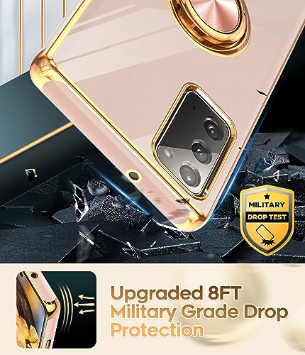 LeYi for Galaxy Note 20 Case: 360° Rotatable Ring Holder Magnetic Kickstand, Plating Rose Gold Edge Protective Samsung Galaxy Note 20 Case, Pink