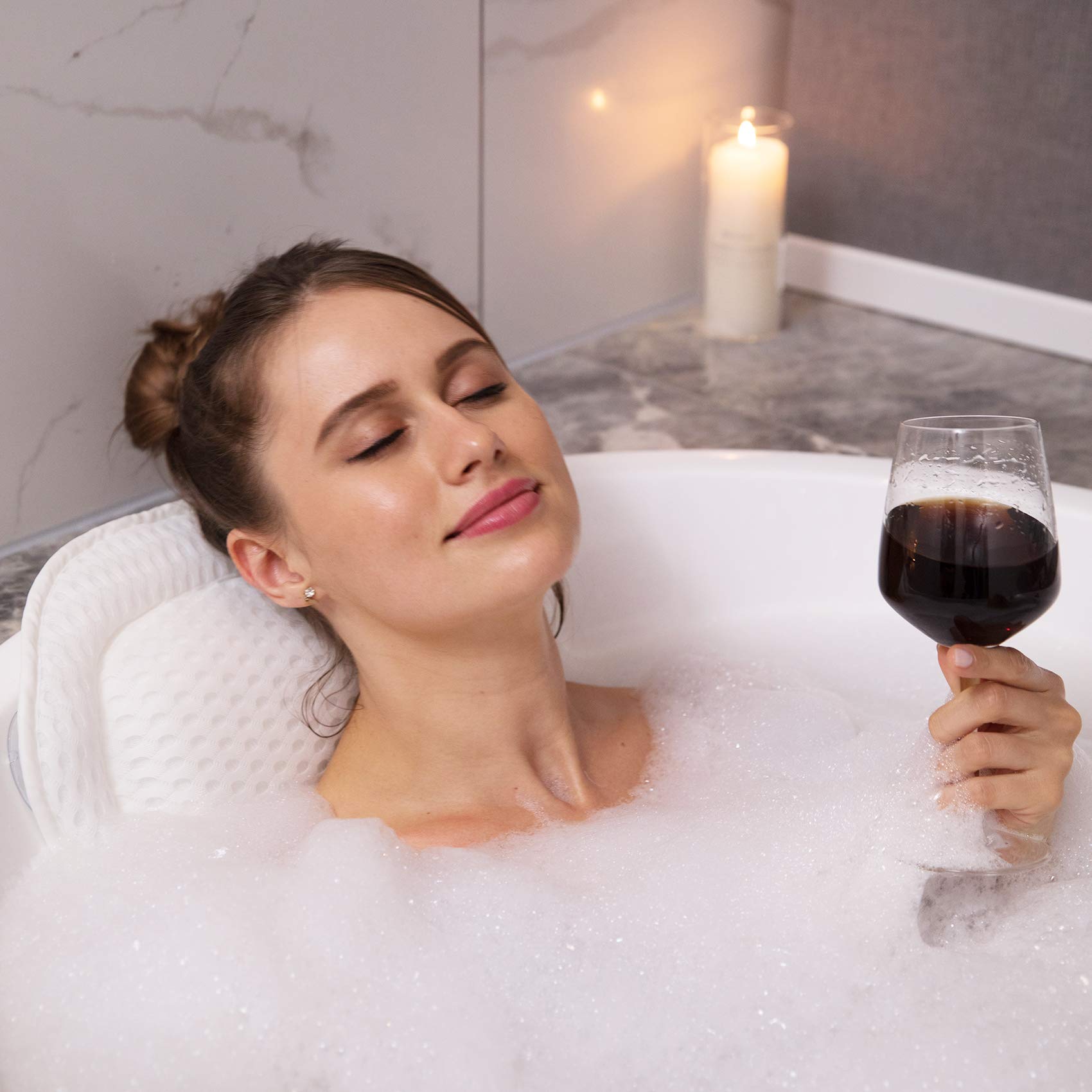 Bath Pillow Spa Bathtub Pillows Tub Cushion Head,Neck,Shoulder and Back Support Rest with 6 Nonslip Strong Suction Cups Home Bathing Relaxation 4D Mesh Material Bathing Decor Gifts