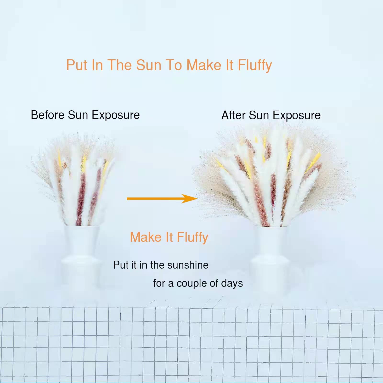 Pampas Grass 100Pcs Dried Pampas Grass Decor Fluffy Pompous Grass Mini Dried Flower Bouquet for Boho Home Decor