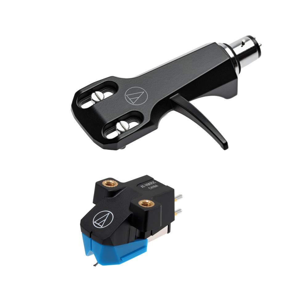 Audio-Technica AT-VM95C/H Turntable Headshell/Cartridge Combo Kit Blue - AT-VM95C Dual Moving Magnet Cartridge and AT-HS6BK Headshell Bundle with Blucoil Vinyl Cleaning Kit
