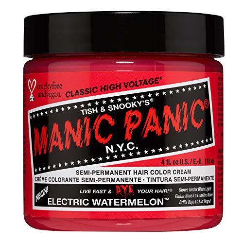 MANIC PANIC Electric Watermelon Pink Hair Dye - Classic High Voltage - Semi-Permanent Hair Color - Neon Pink Shade - Glows Under Black Lights - Vegan, PPD & Ammonia-Free - For Coloring Hair