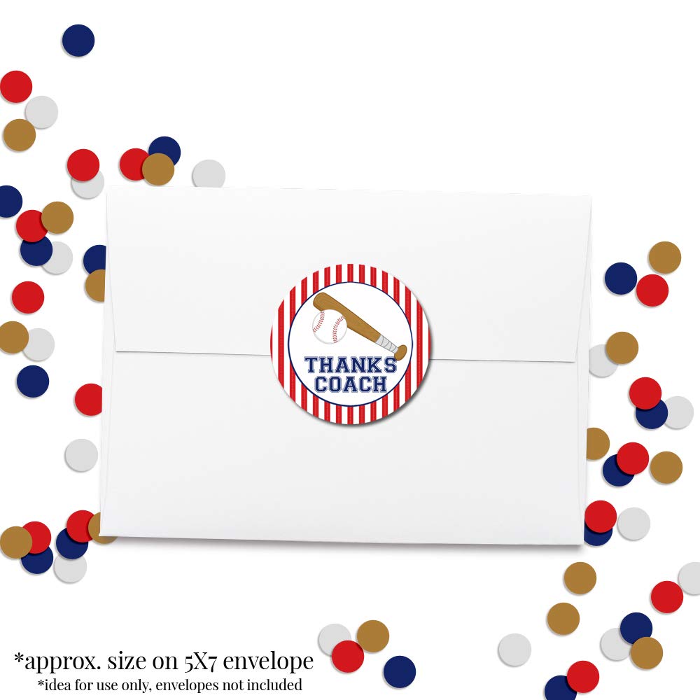Baseball Team Coach Appreciation Thank You Sticker Labels, 40 2" Party Circle Stickers by AmandaCreation, Great for Envelope Seals & Gift Bags