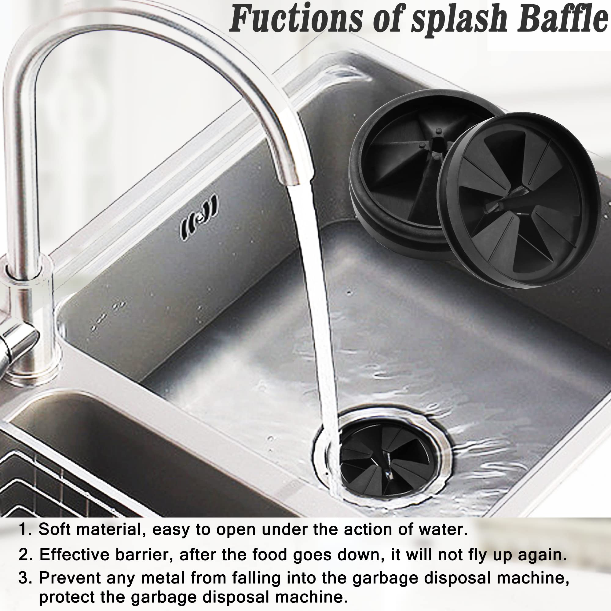 Garbage Disposal Splash Guards, 2-Pack Upgraded for InSinkErator Evolution Series QCB-AM Sink Baffle Drain Cover, Removable Quiet Collar Drain Plugs, Garbage Disposer Accessories 3 3/8" (Black 2 pcs)