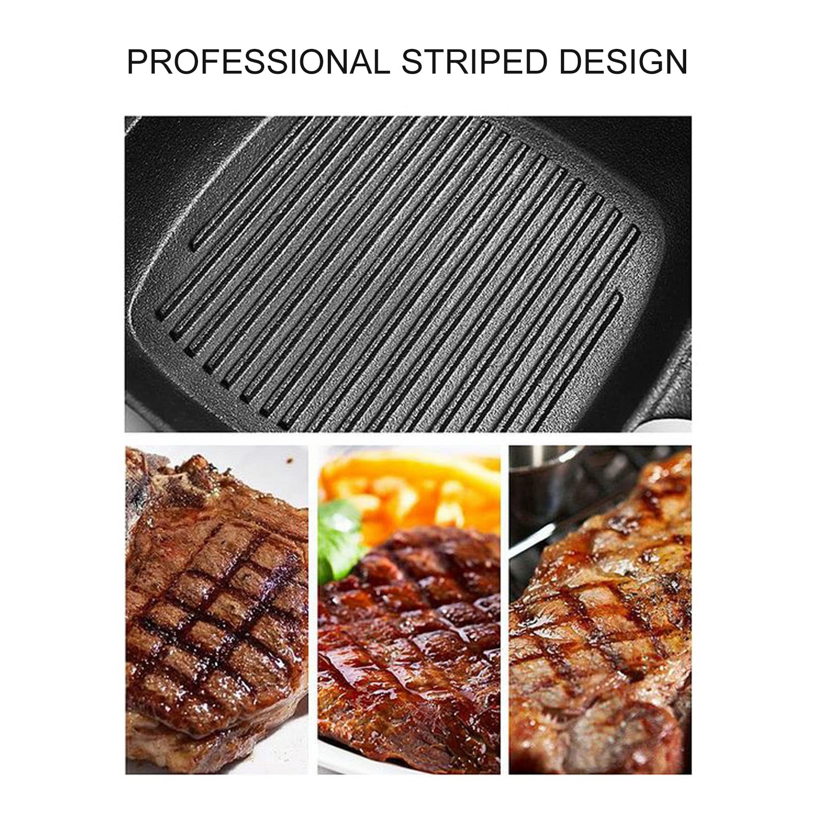 AURORAGRACE Cast Iron Large Capacity Grill Pan Skillets for Meat Fish Steak Vegetables Outdoor Fry Pan