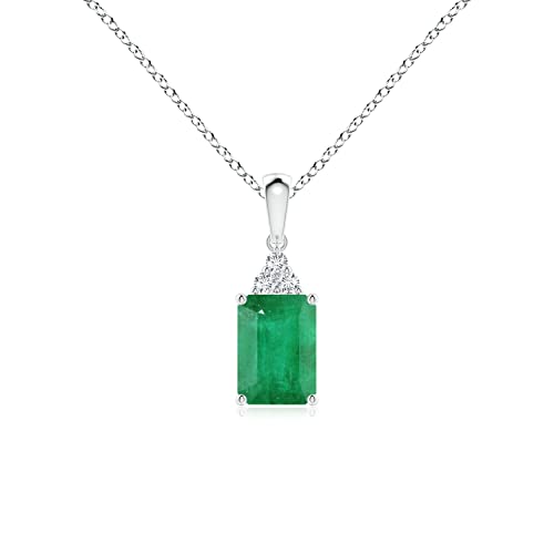 Angara Natural Emerald Solitaire Pendant Necklace for Women in Sterling Silver (Grade-A | 7x5mm) May Birthstone Jewelry Gift for Women | Birthday | Wedding | Anniversary