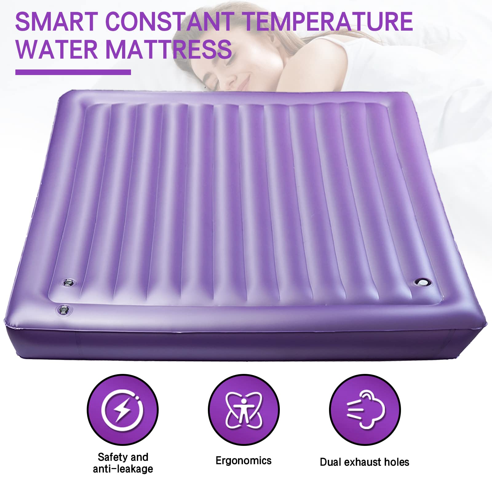 NA Square Waterbed Mattress - Water and Air Dual Purpose Waterbed Insert Mattress High Capacity Water Bed Full Size (Full,54×75x7.9inch, 95% Small Wave)
