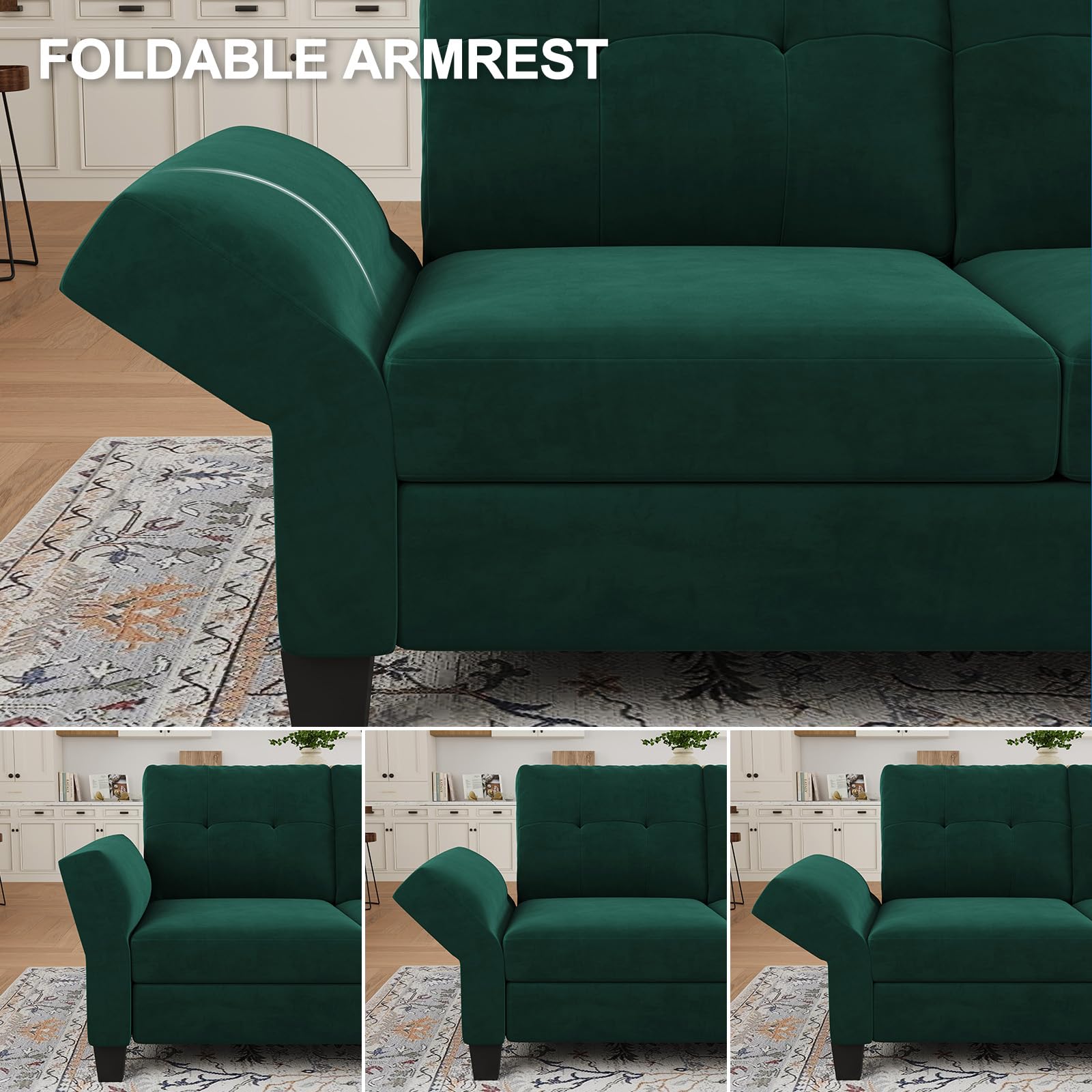 Belffin Velvet Sectional Couch L Shaped Sofa 4 Seater Sofa with Chaise L-Shaped Couches Convertible Sectional Sofa Black